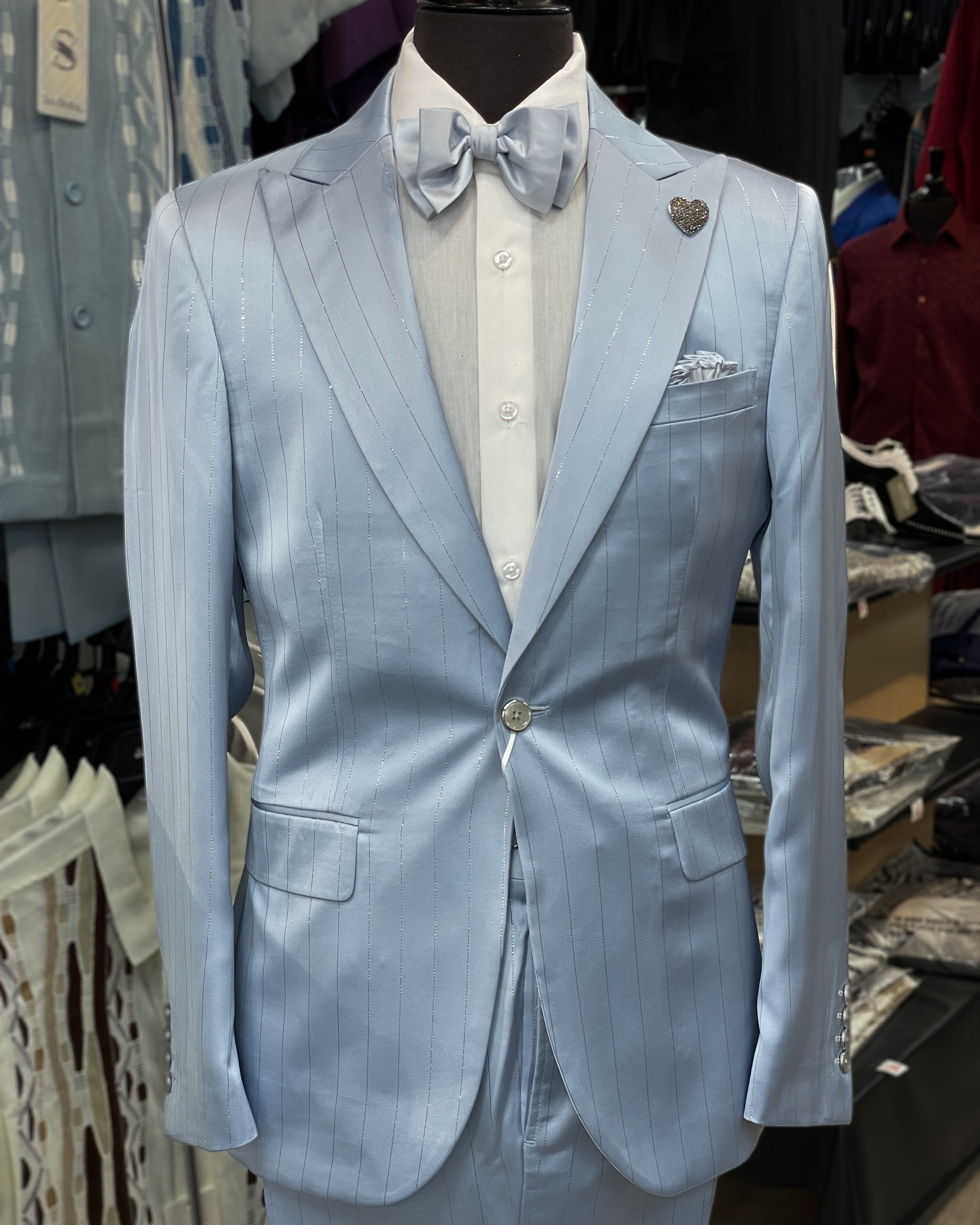 Biarelli Suit Sky Metallic Pinstripes – LASuitGuy