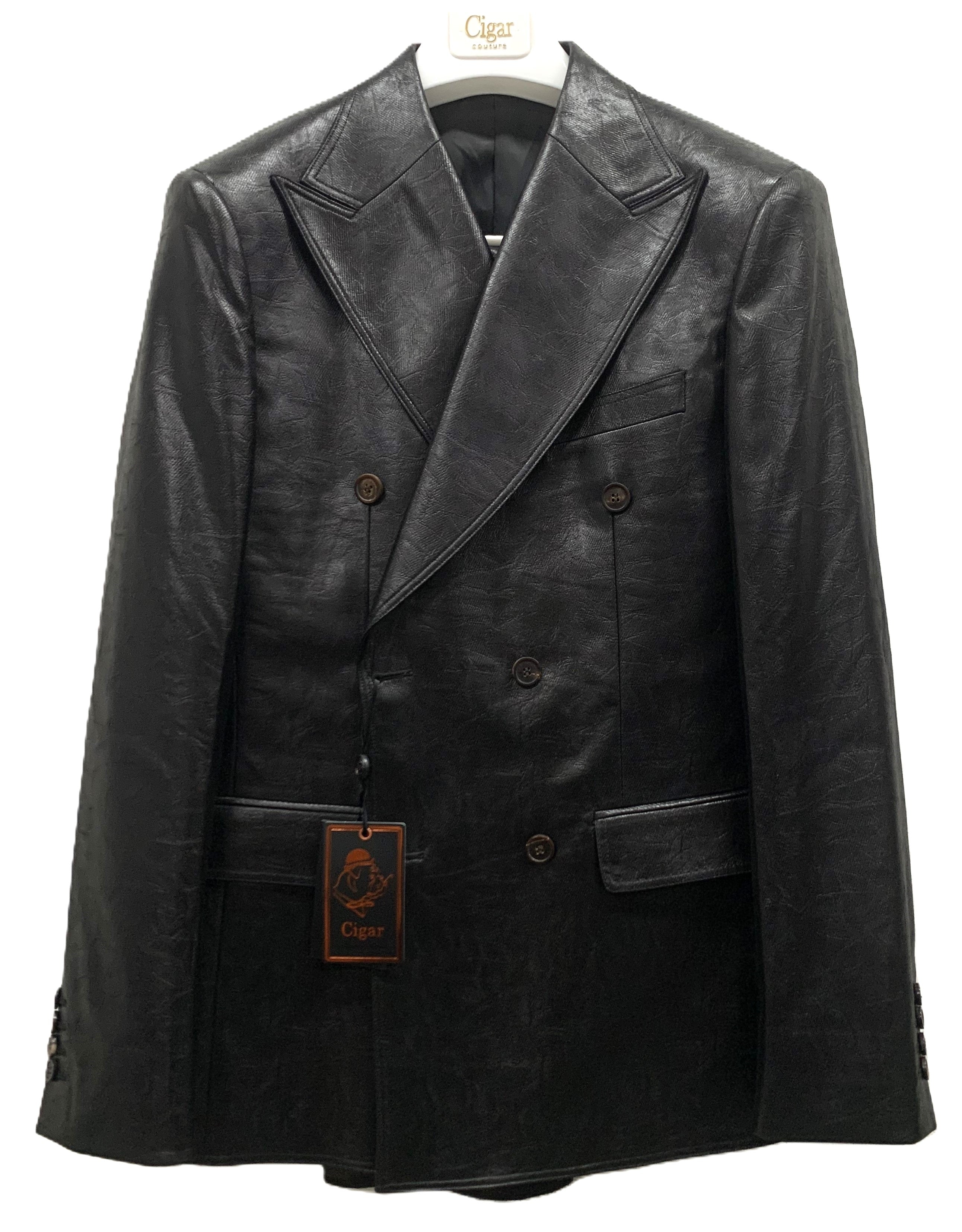 Cigar Jacket Set Style #ST-7021-BLACK – Double Breasted Leather Feel S ...