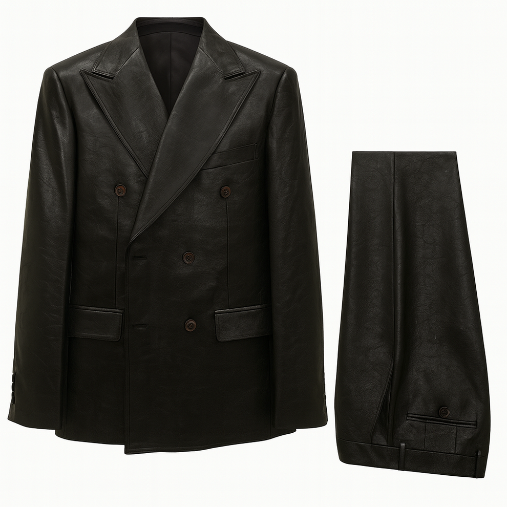 Cigar Jacket Set Style #ST-7021-BLACK – Double Breasted Leather Feel S ...