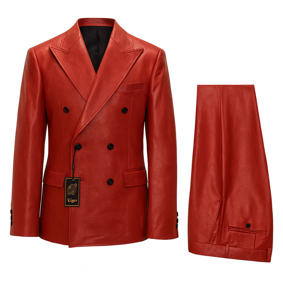 Cigar Jacket Set ST-7021 RUBY – Double Breasted Leather Feel Suit ...